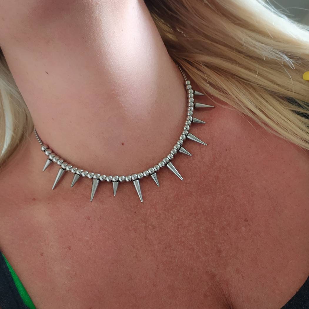 Spike Necklace Spike Choker Ball Chain Punk Jewelry Punk - Etsy