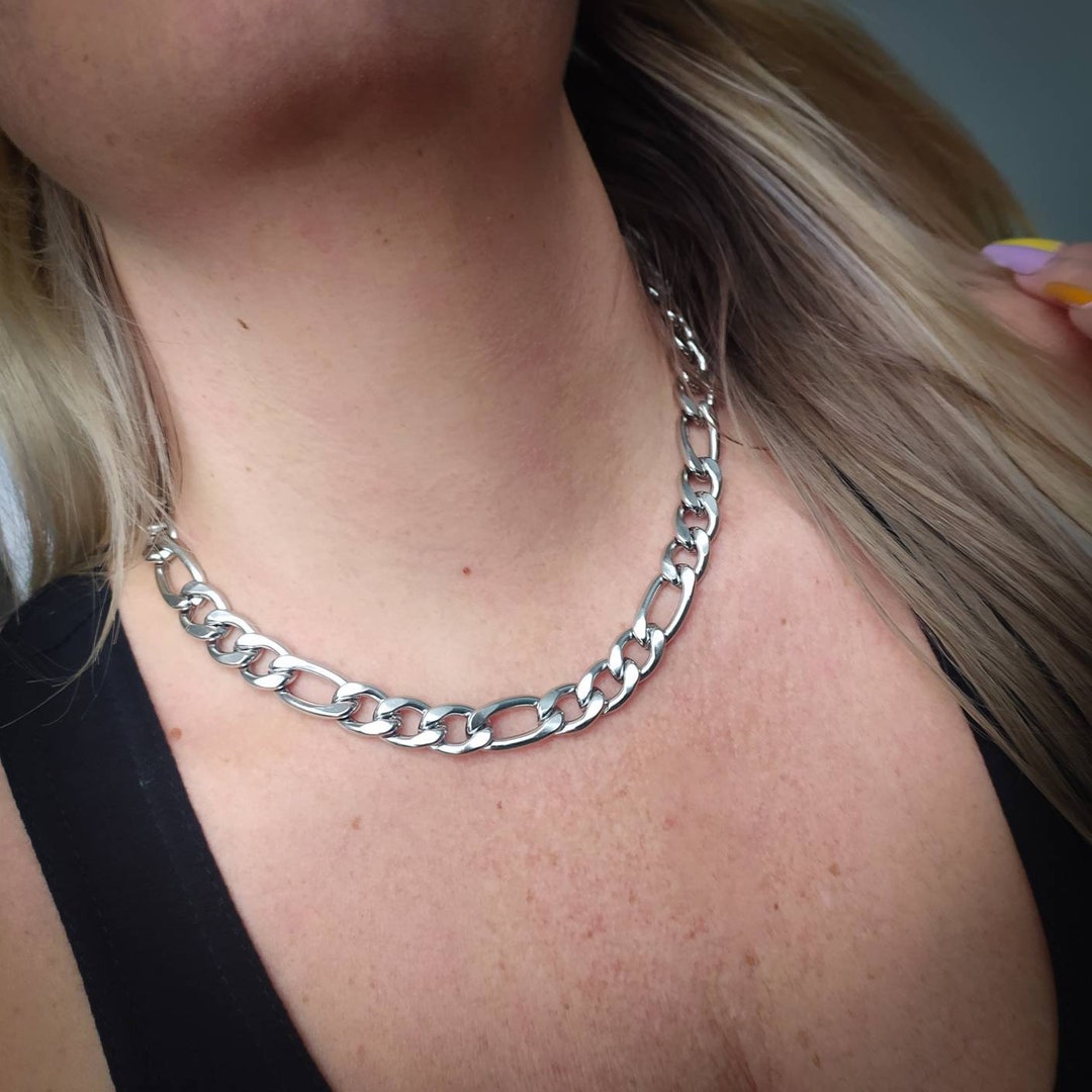 Chunky Figaro Chain Necklace in Silver - Etsy