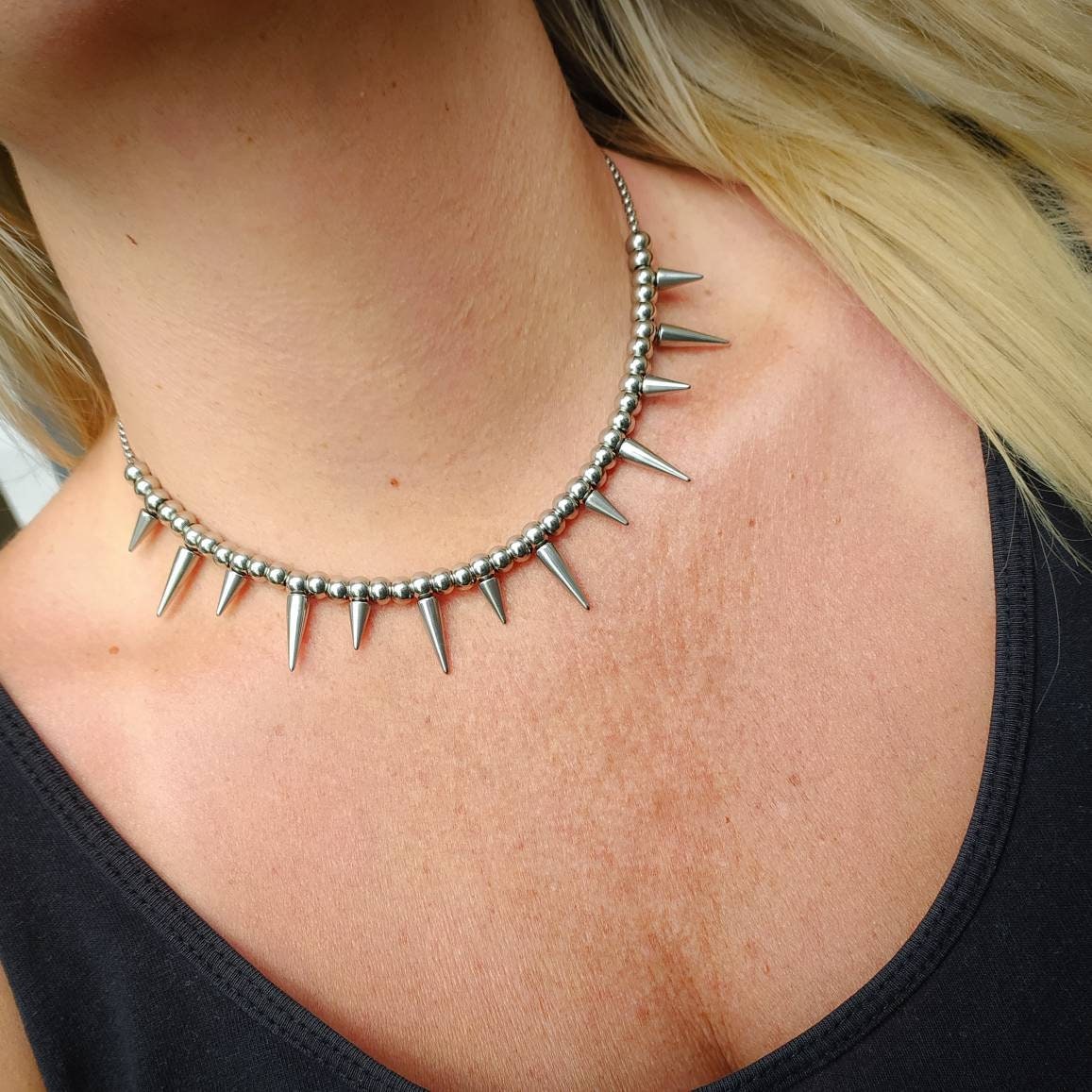 Spike Necklace Spike Choker Ball Chain Punk Jewelry Punk - Etsy
