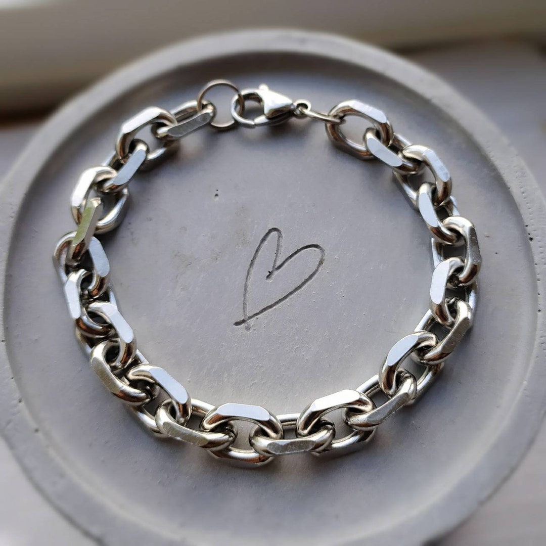 Chunky Chain Bracelet, Stainless Steel, Thick Chain Bracelet, Punk ...