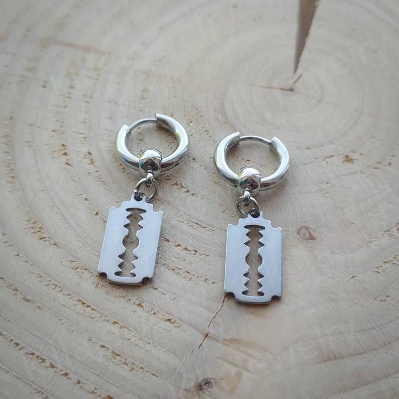 Razor Blade Huggie Hoop Earrings: Stainless Steel Punk Jewelry - Etsy