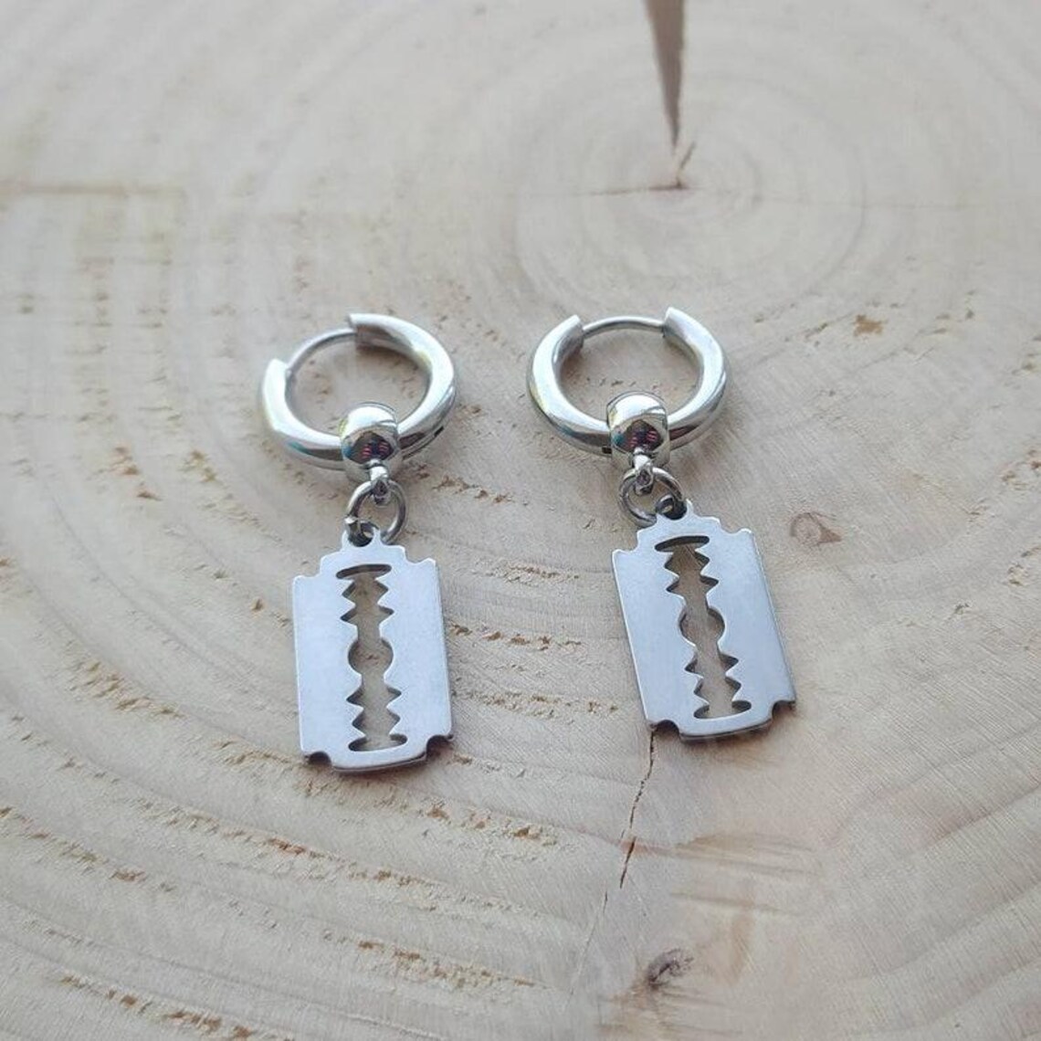 Razor Blade Huggie Hoop Earrings: Stainless Steel Punk Jewelry - Etsy