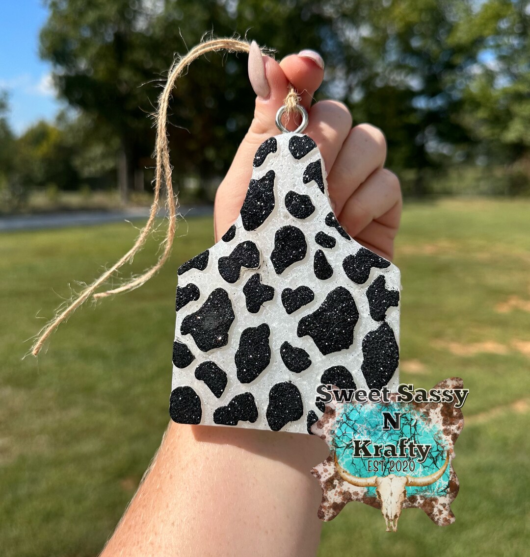 White Black Cow Print Cow Tag Freshie| Cute Cow Tag Freshie| Cow Print ...