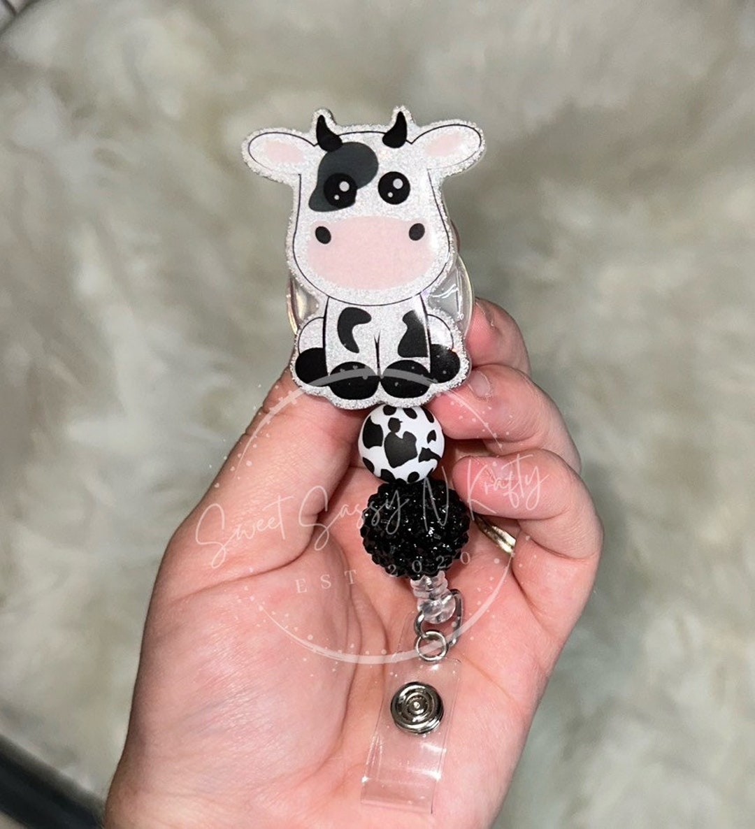 Sitting Cow Badge Reel| Cow Badge Reel | Glitter Cow Badge Reel ...