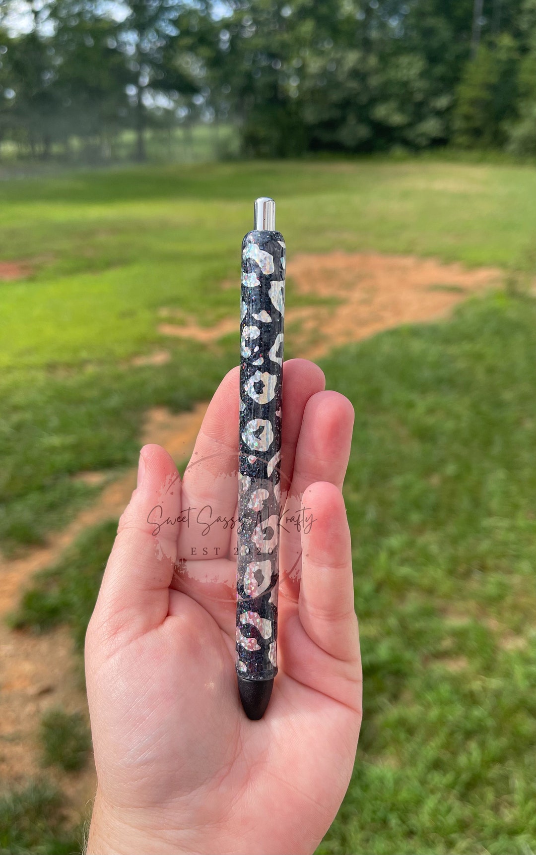 Cheetah Print Glitter Pen| Holographic Cheetah Pen| Black Glitter Pen ...