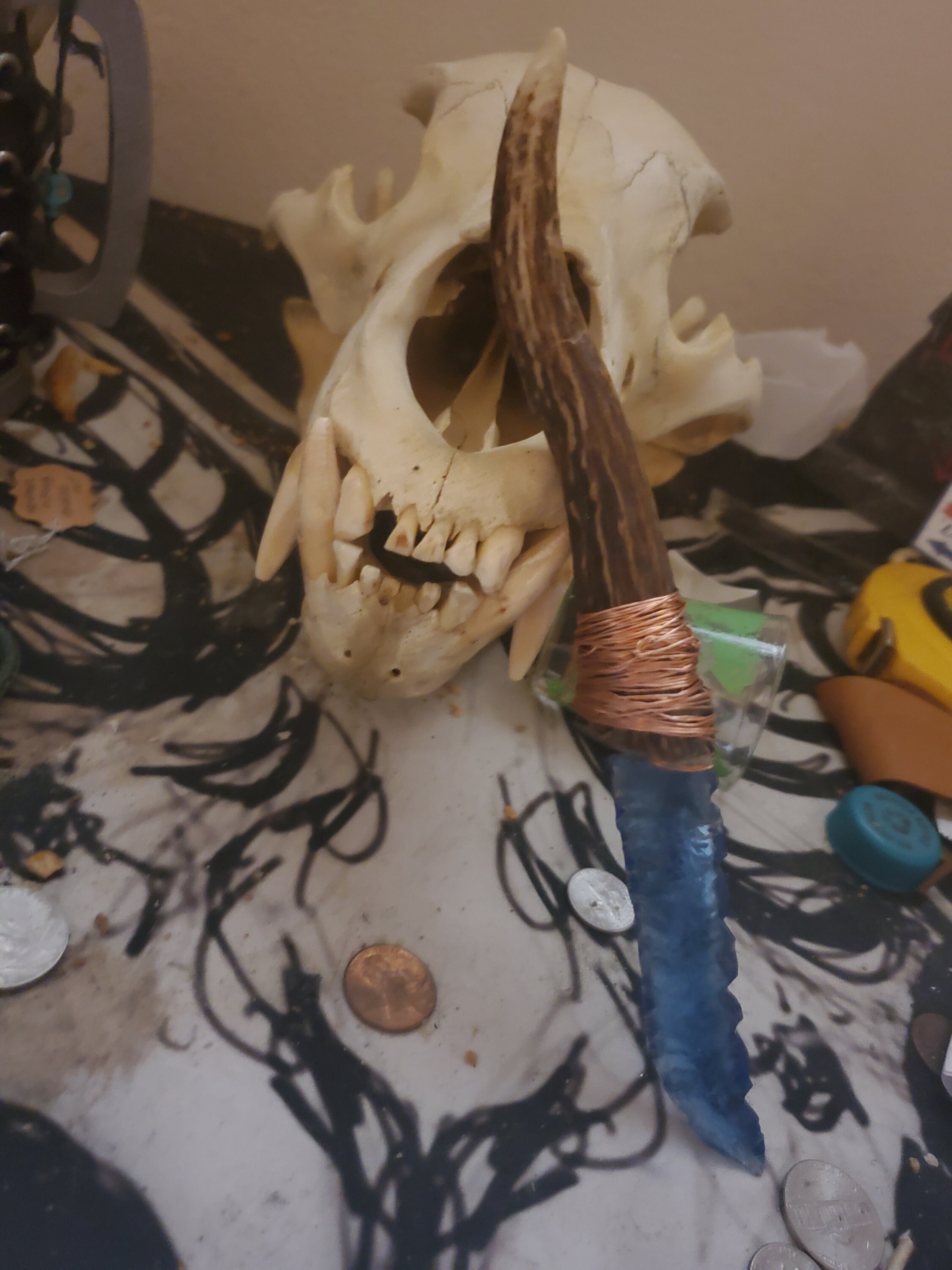 Blue Sea Glass/ Elk Antler Knife - Etsy