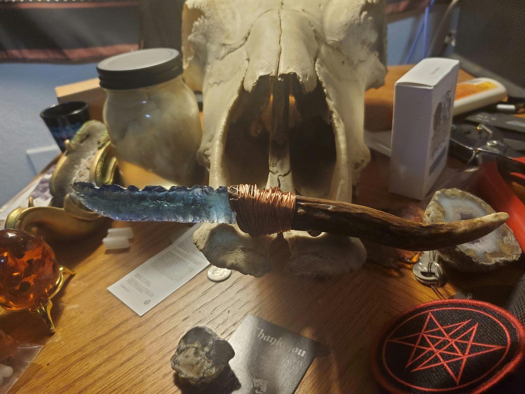 Blue Sea Glass/ Elk Antler Knife - Etsy