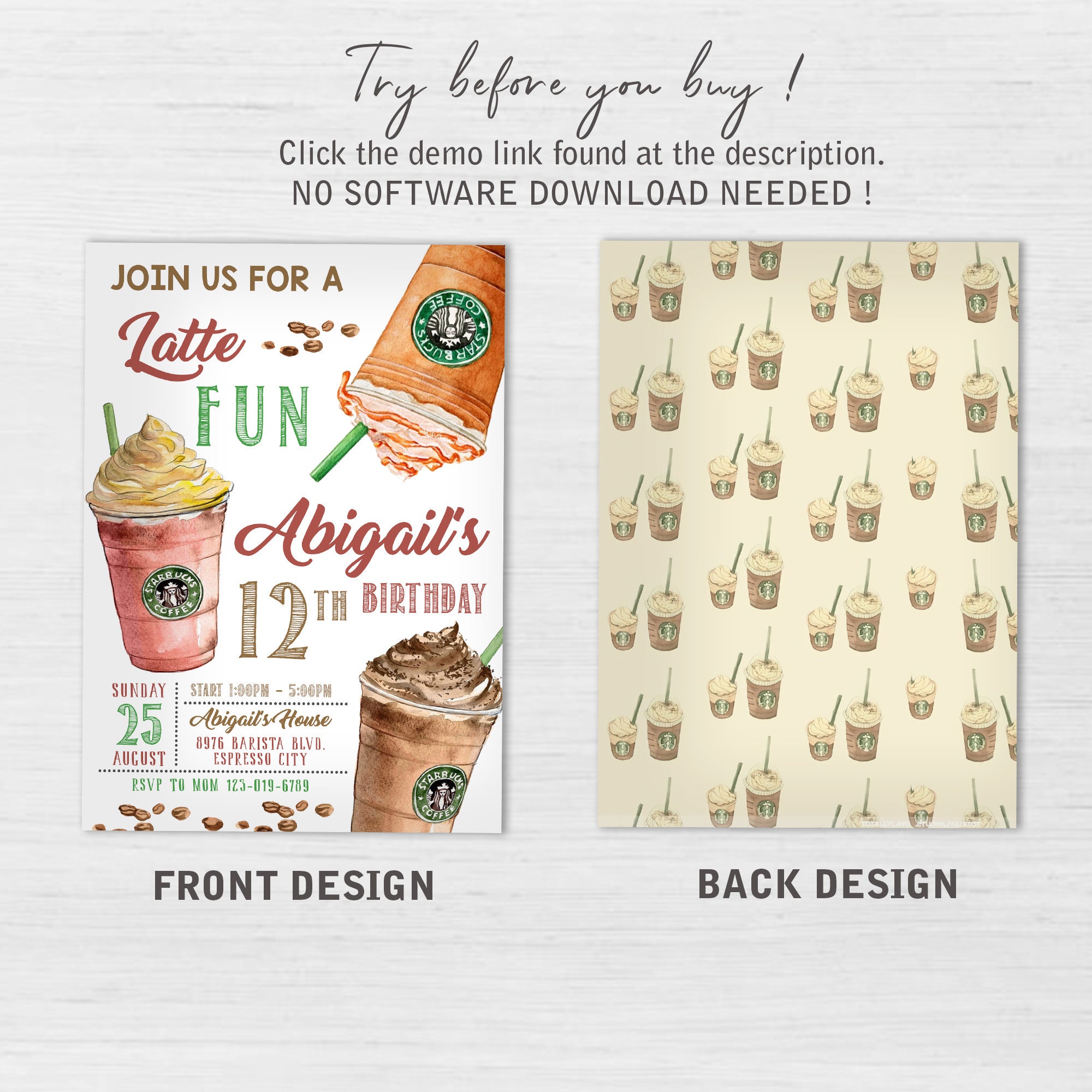 Editable Latte Fun Invitation Cafe Invitation Coffee Invitation