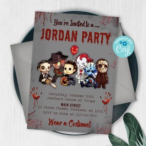 Horror Birthday Invitation, Halloween Party Invitation Template ...