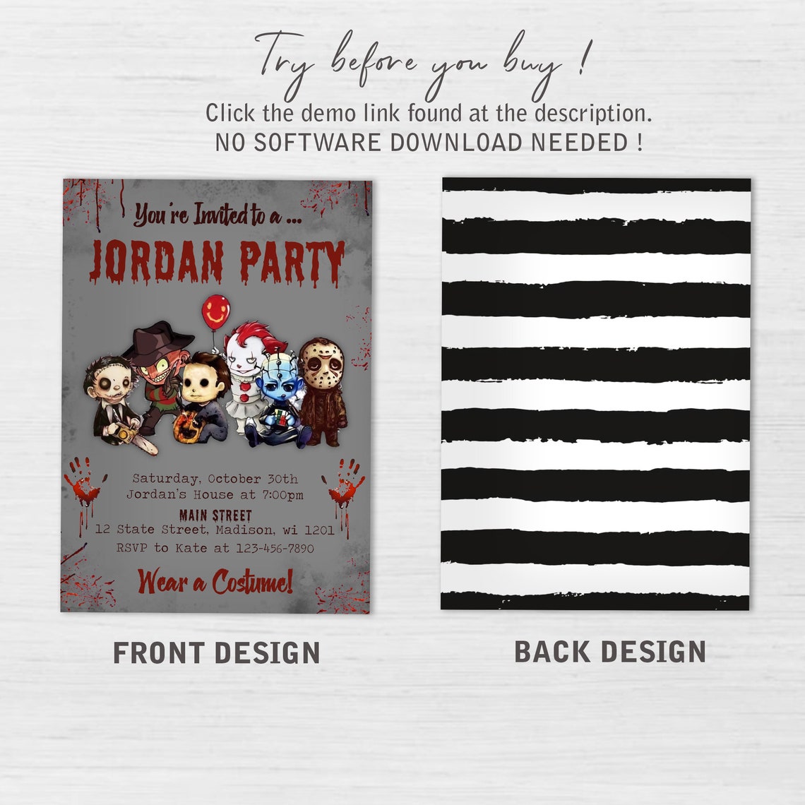 Horror Birthday Invitation, Halloween Party Invitation Template ...