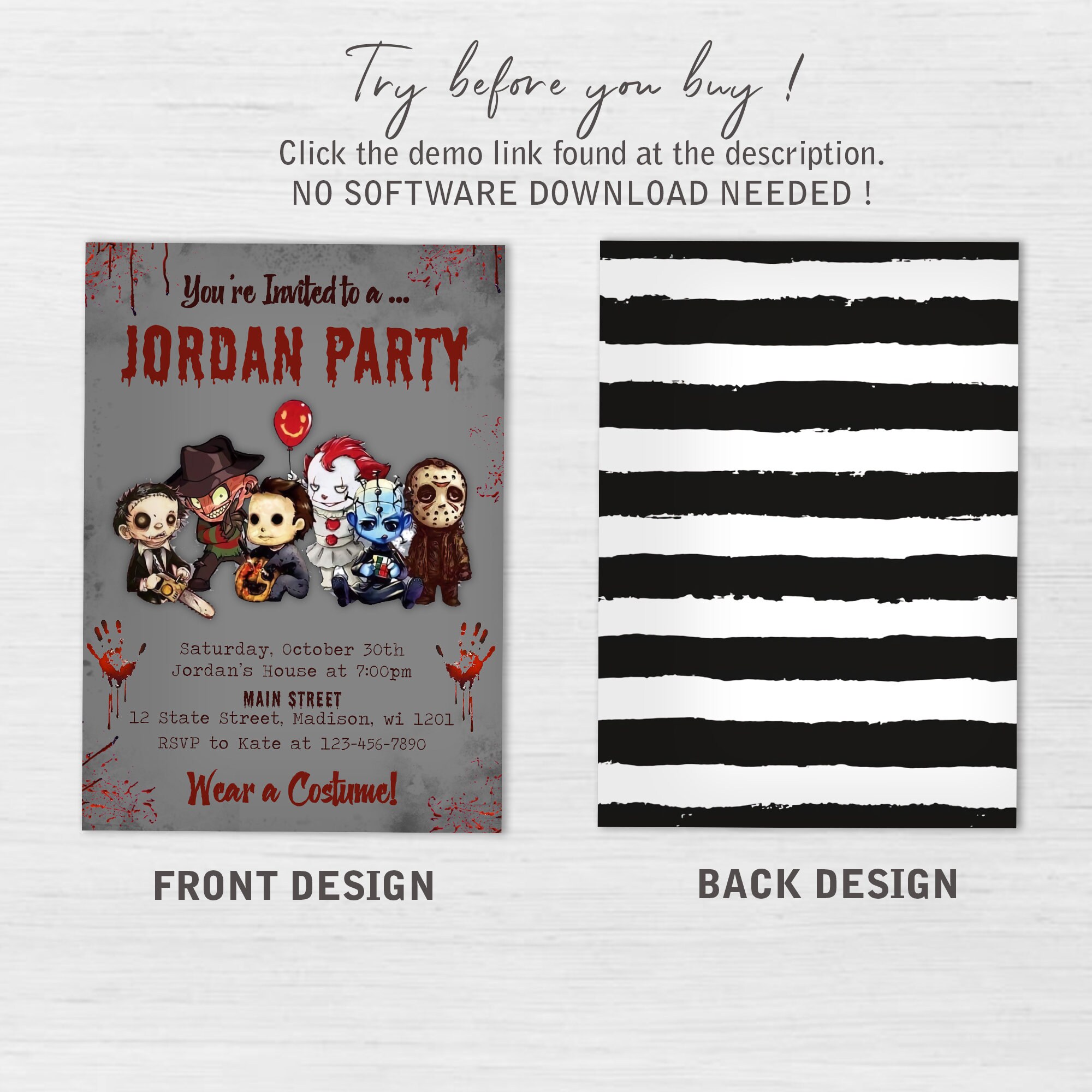 Horror Birthday Invitation, Halloween Party Invitation Template ...