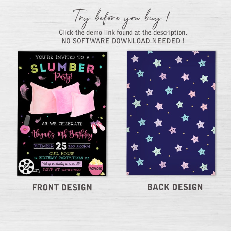 Editable Slumber Party Birthday Invitation Sleepover Pajamas Etsy