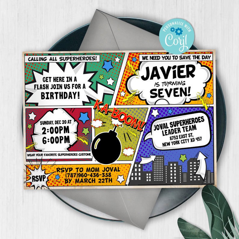 Comic Book Birthday Invitation Supehero Invitations Comic - Etsy