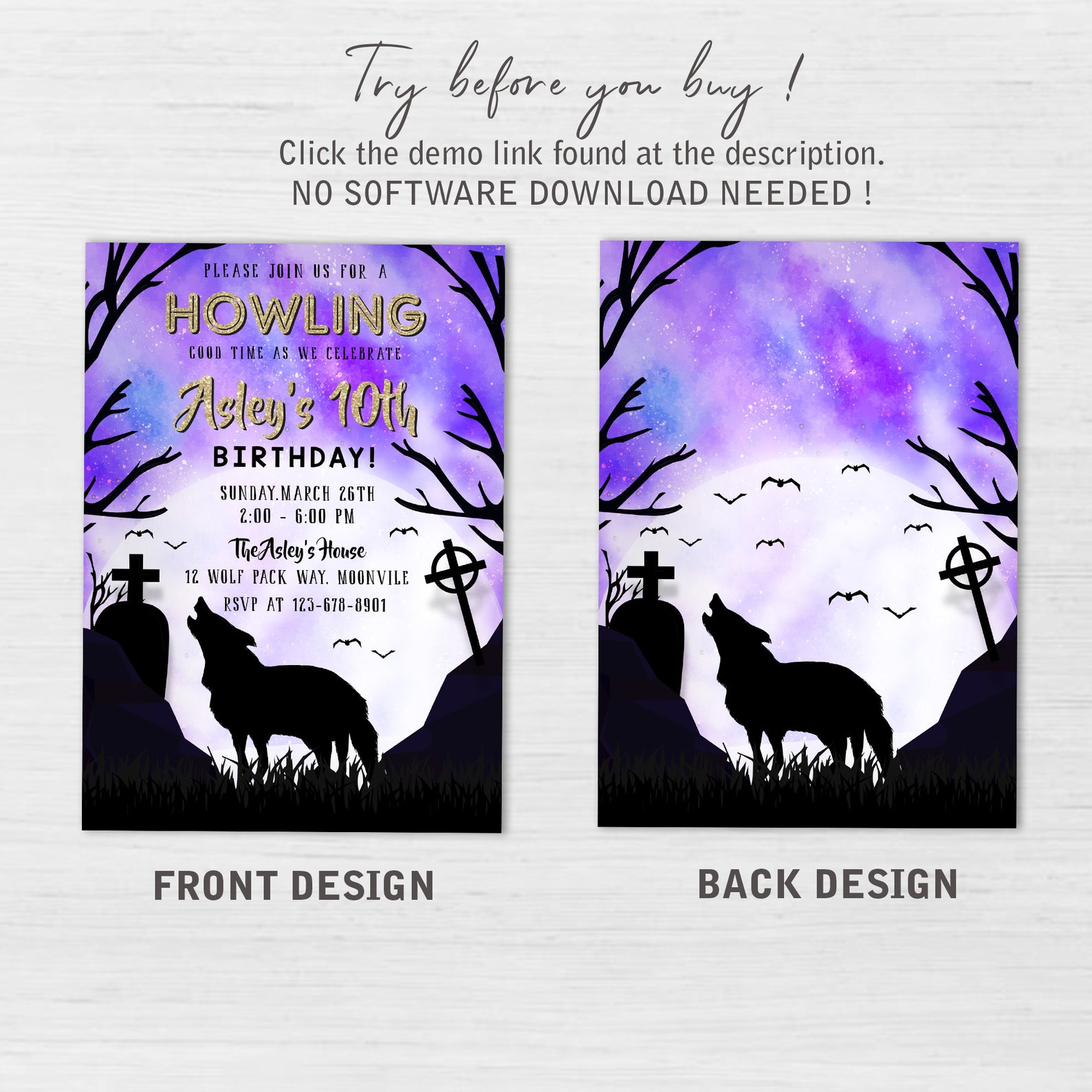 Wolf Invitation, Wolf Birthday Party Invitation, Wolf Howling ...