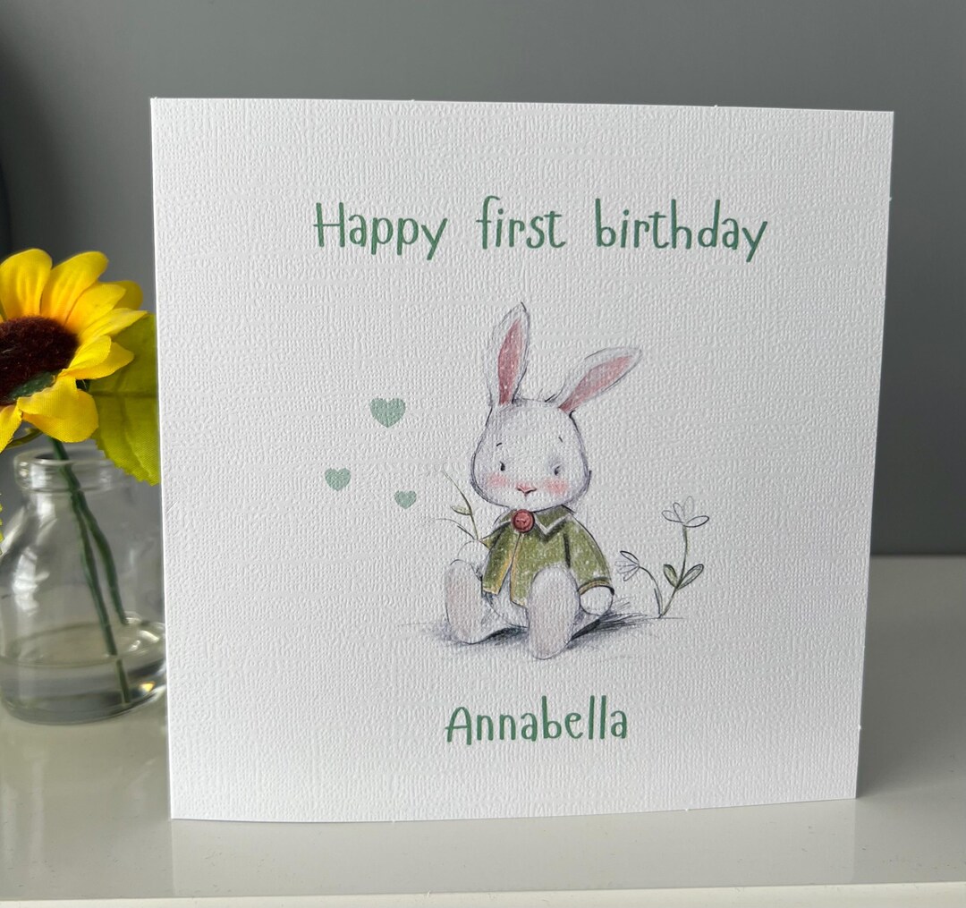 Bunny Rabbit Birthday Card, First Birthday Card, Cute Card for Any Age ...