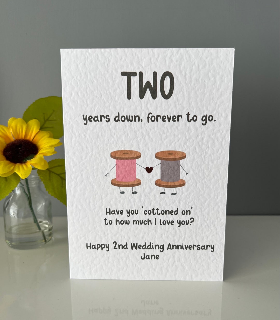 Two Year Anniversary Card, 2 Years Wedding Card, Cotton Anniversary, Personalised Anniversary ...