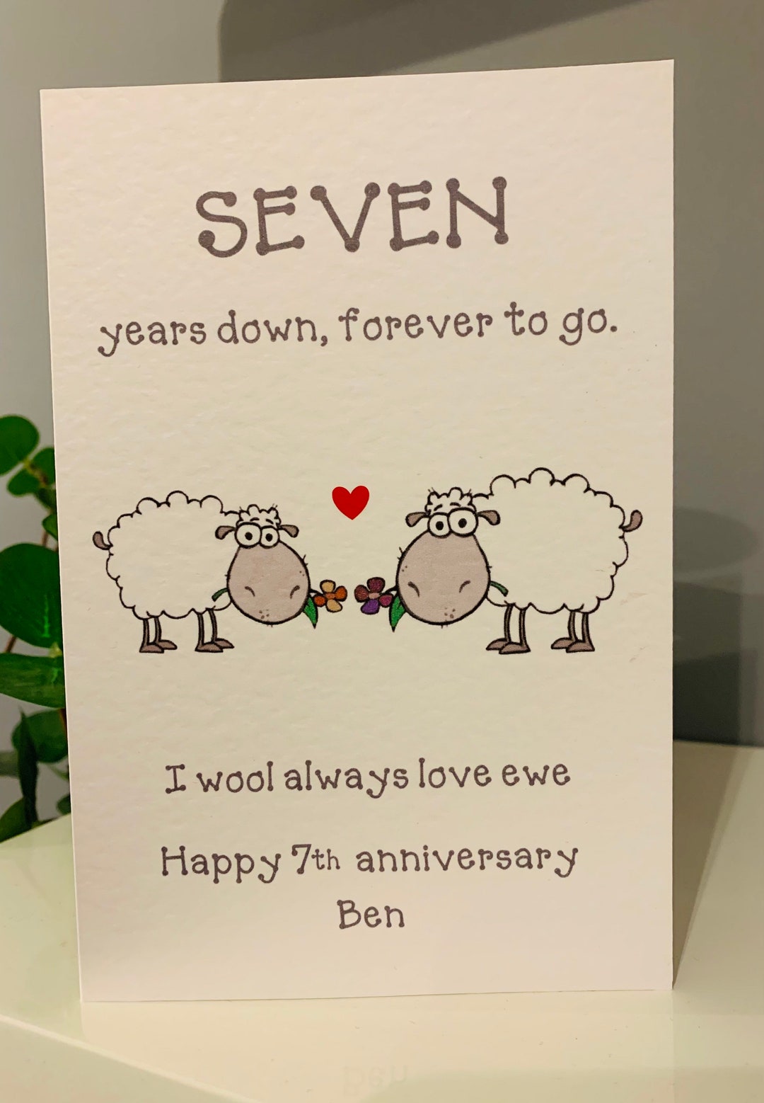 Seven Year Anniversary Card, Wool Anniversary, Personalised Anniversary ...