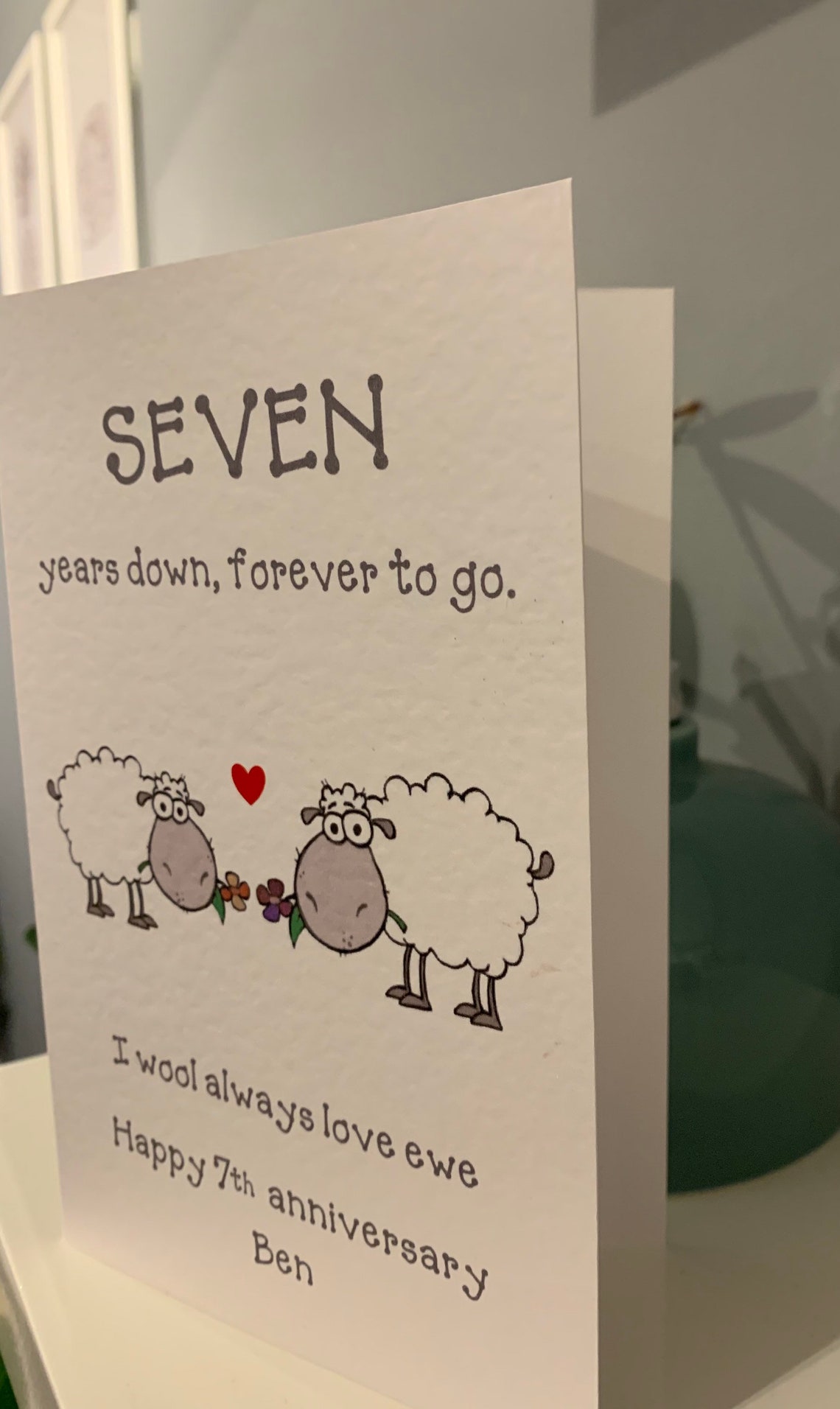 Seven Year Anniversary Card, Wool Anniversary, Personalised Anniversary ...