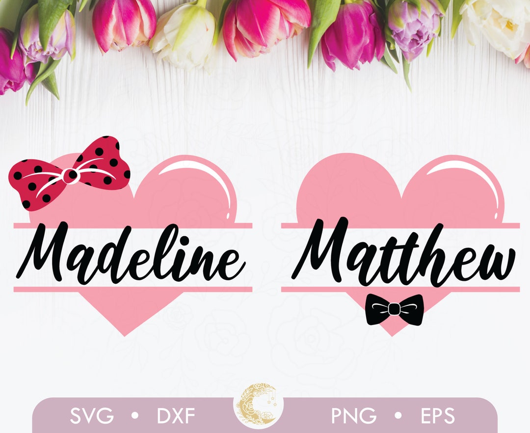 Heart Split Name Frame Bundle SVG, Heart Monogram Frame SVG, Valentine ...
