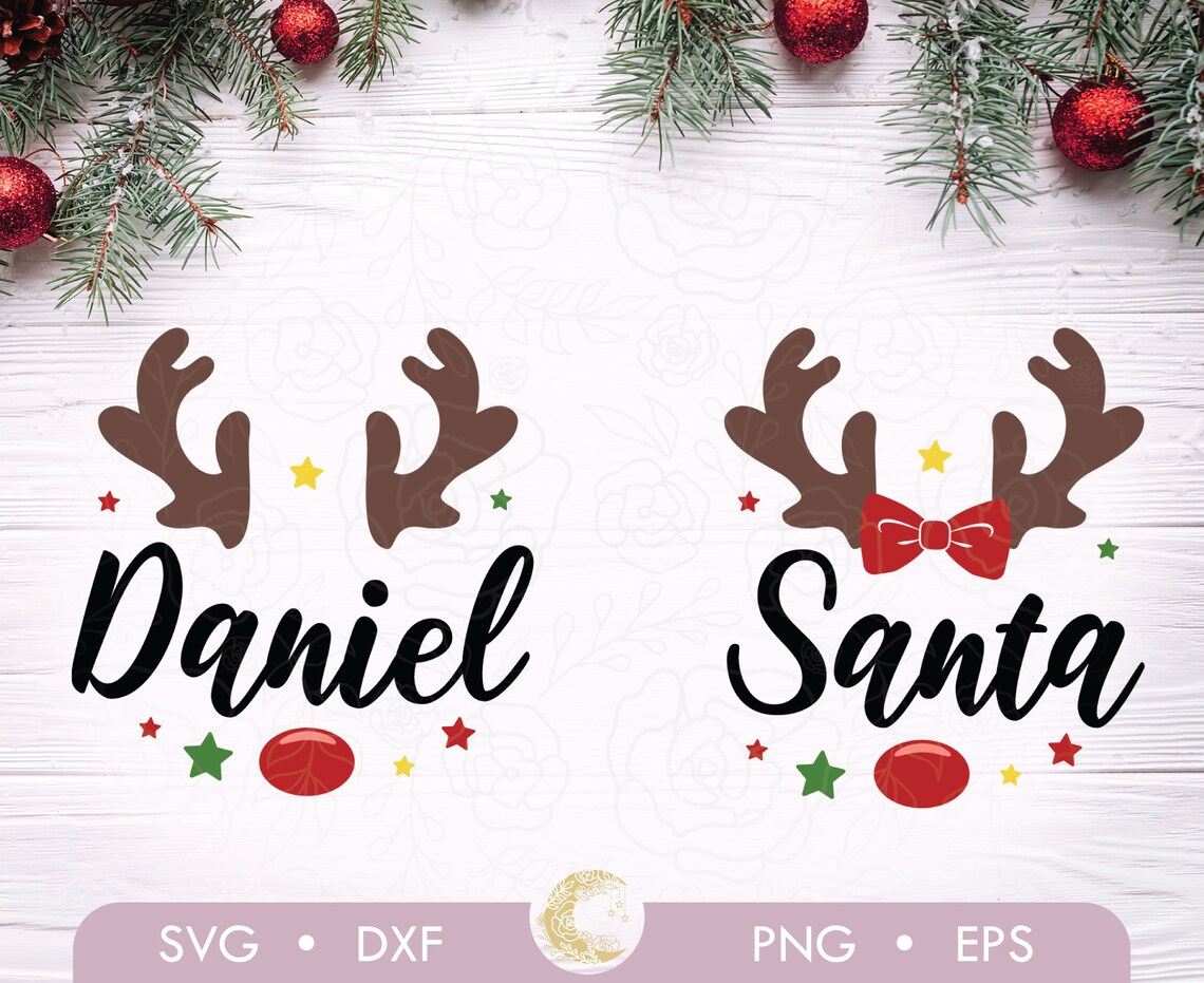 Christmas Reindeer Face Monogram Svg, Christmas Split Name Frame Bundle ...