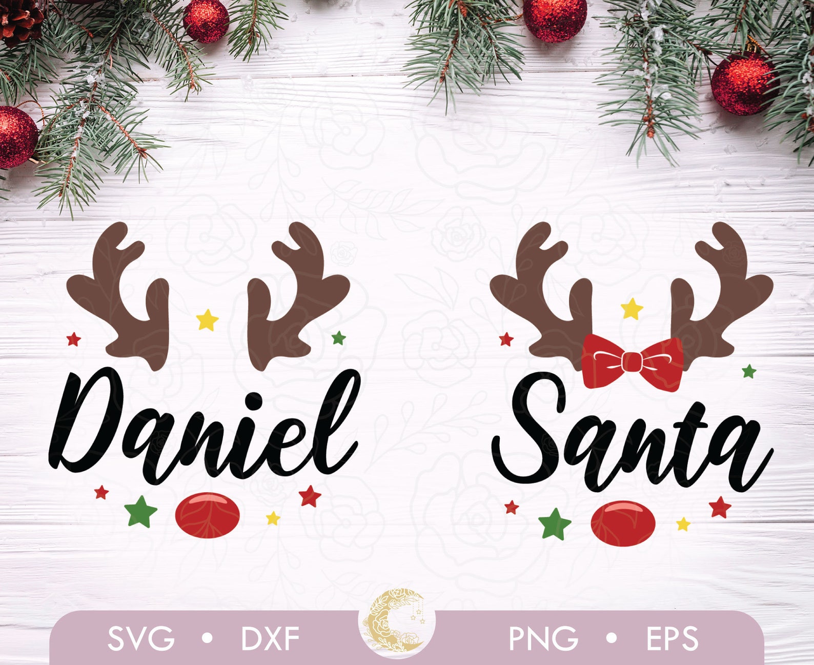 Christmas Reindeer Face Monogram Svg, Christmas Split Name Frame Bundle ...