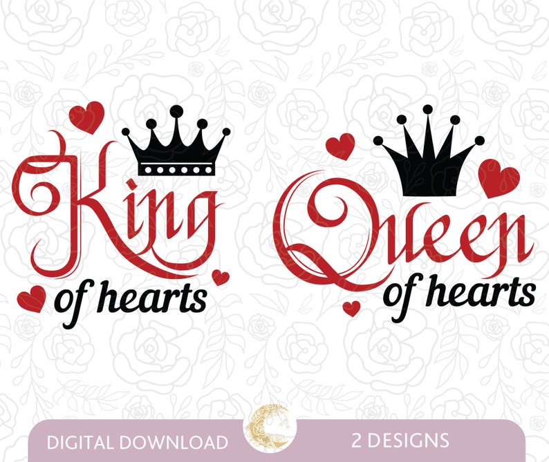 King and Queen of Hearts SVG: Couple Shirt Design, Valentine's Day ...