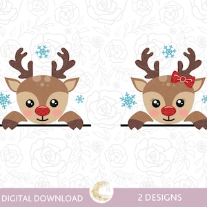 Christmas Reindeer Face Monogram Svg, Christmas Split Name Frame Bundle ...