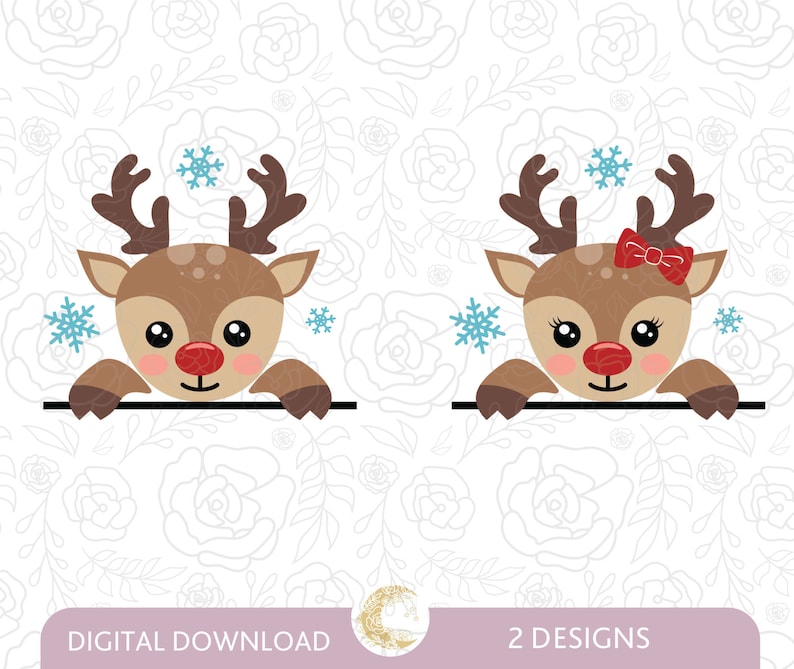 Christmas Reindeer Face Monogram Svg Christmas Split Name - Etsy