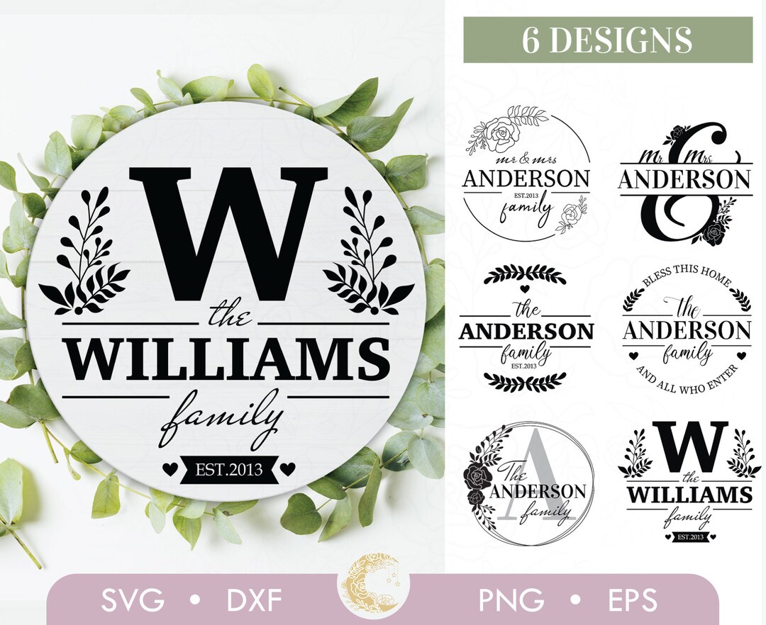 Family Name Floral Wreath SVG Bundle: Surname Monogram Cut Files ...
