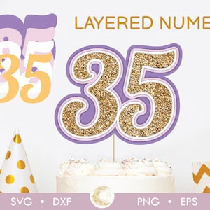 Happy 35th Birthday Cake Topper SVG Layered Number Birthday - Etsy