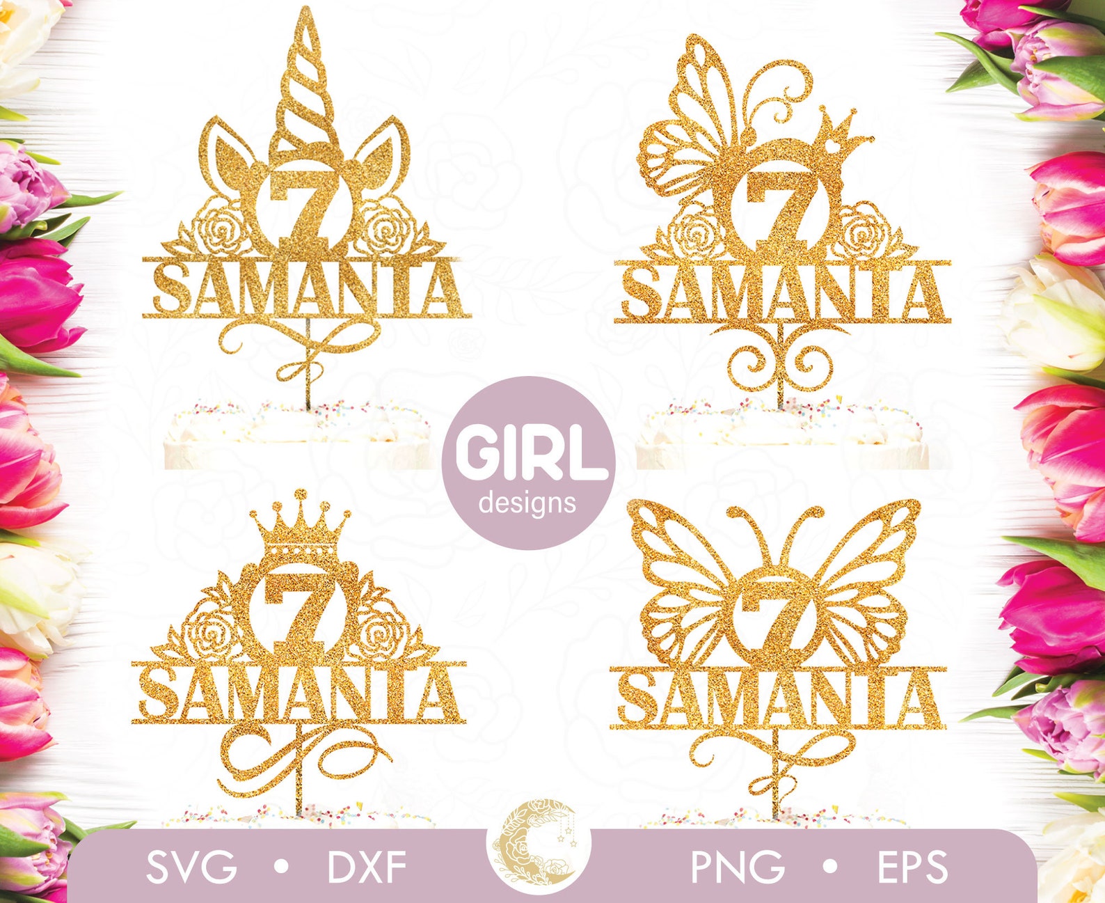 Girl Birthday Cake Topper Bundle SVG Cake Topper Numbers Kid - Etsy