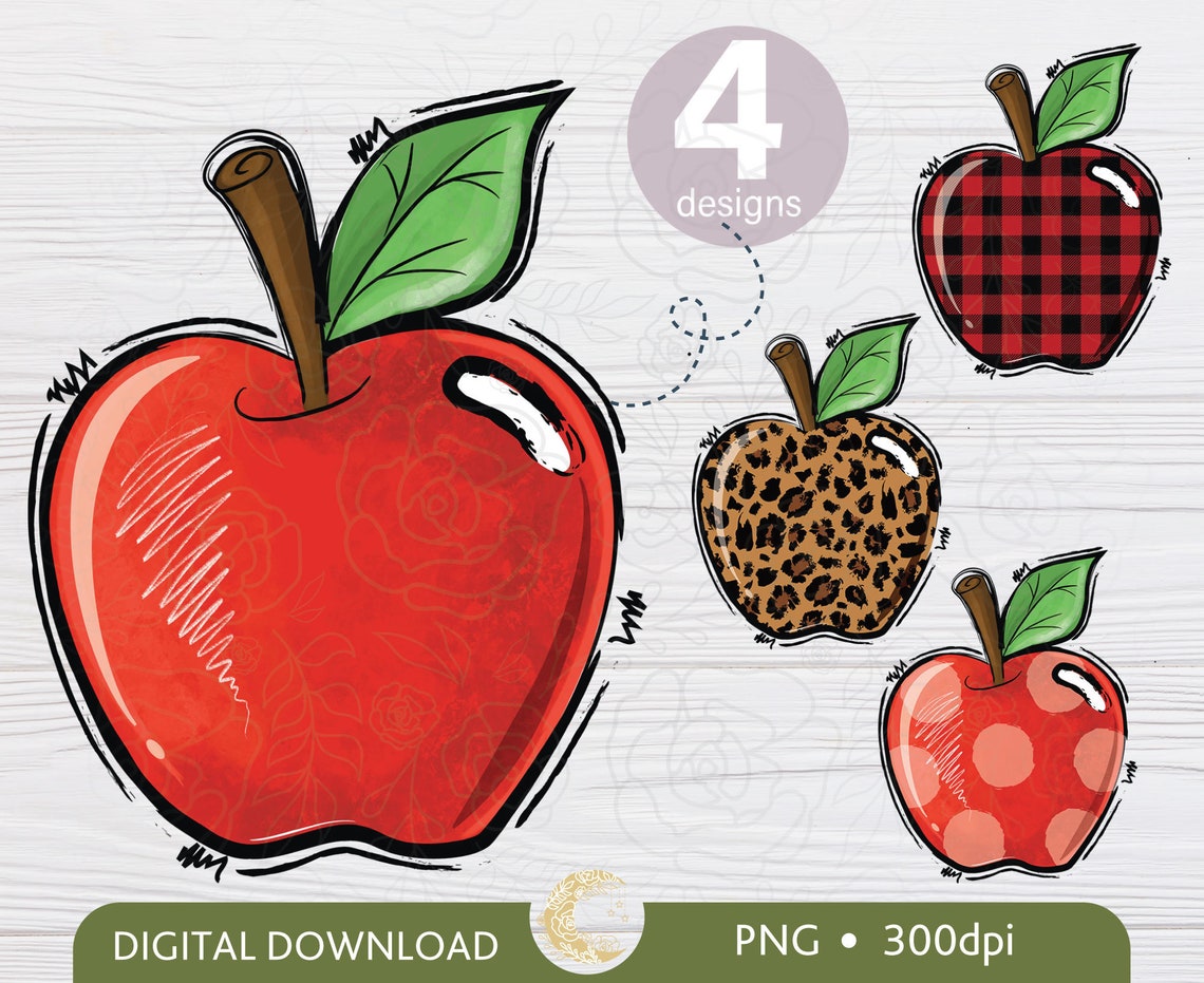 Apple PNG Bundle: Leopard, Plaid, Love School Designs (digital Download ...