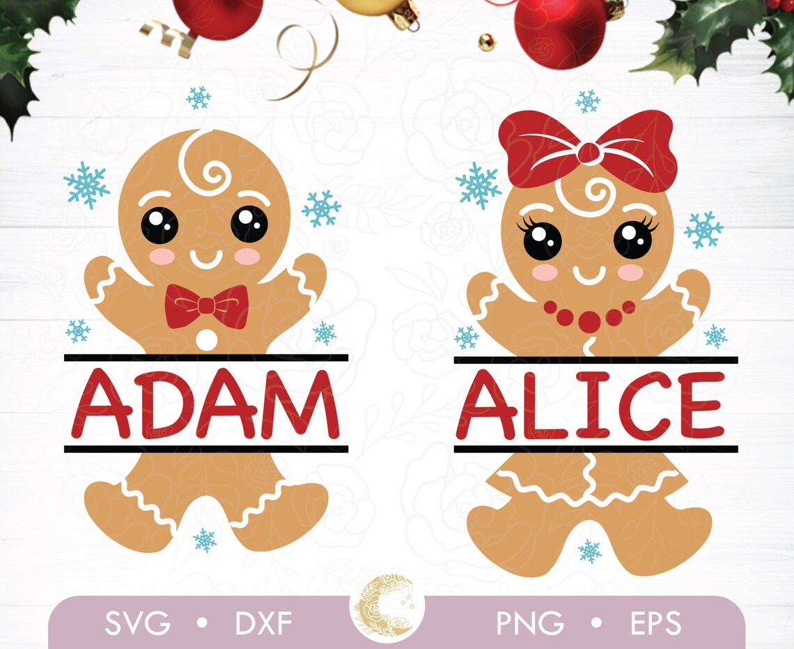 Christmas Gingerbread Monogram Svg Christmas Split Name Frame - Etsy