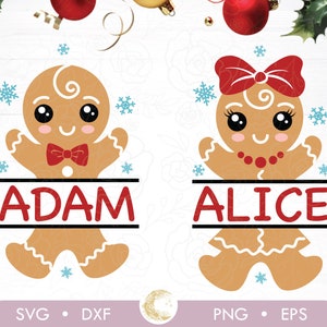 Christmas Gingerbread Monogram SVG Bundle, Split Name Frame (digital ...