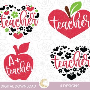 Teacher Bundle Svg, Teacher Svg, Flower Heart Teacher Svg, I Love ...