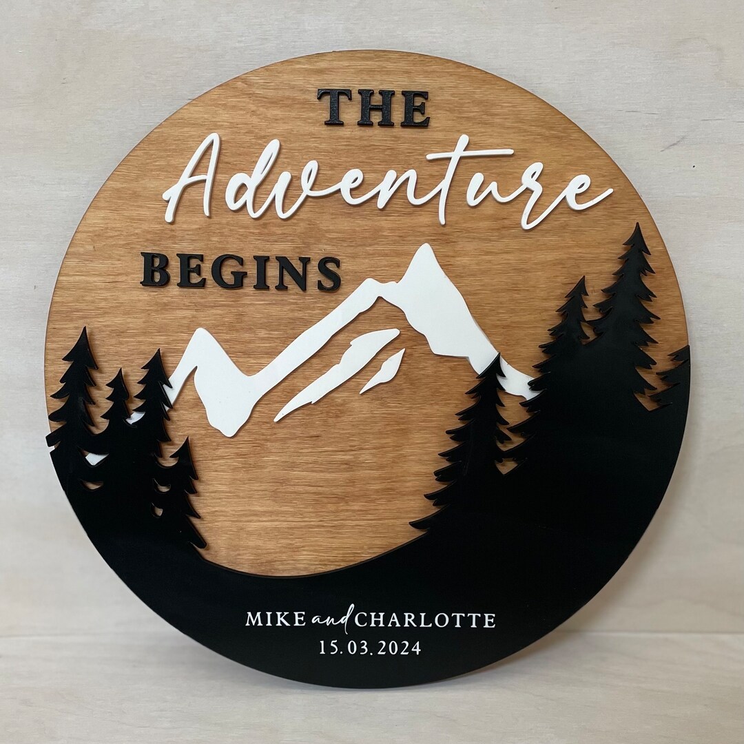 Personalised Adventure Begins Sign: Engraved Wood Wedding Keepsake - Etsy