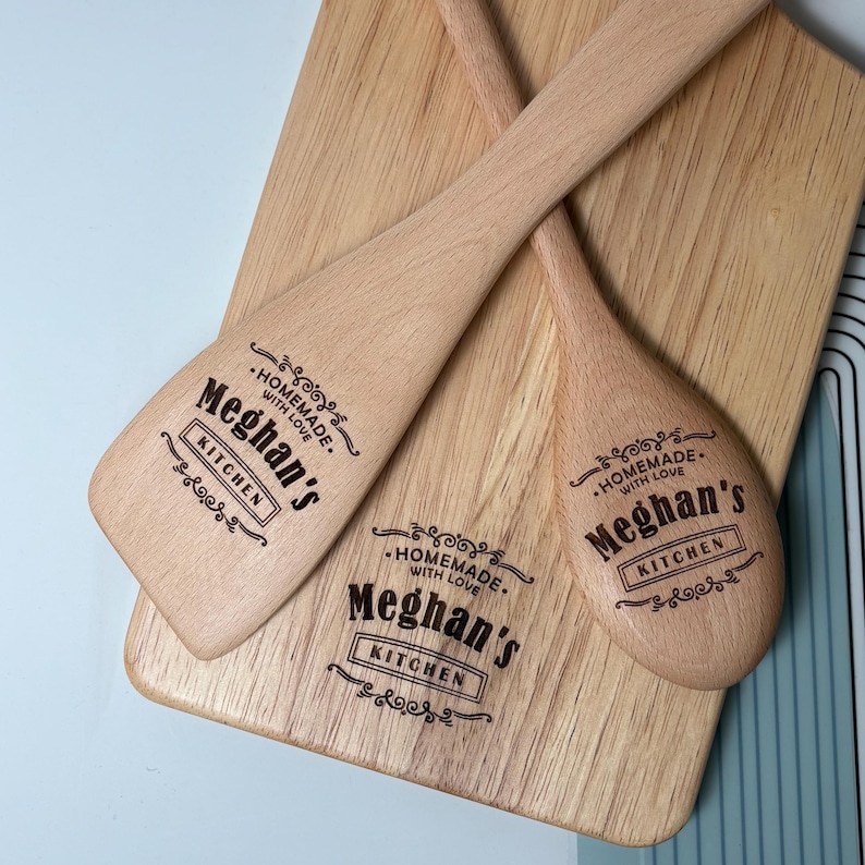 Personalised Wooden Spoon & Spatula Set: Kitchen Decor Gift - Etsy