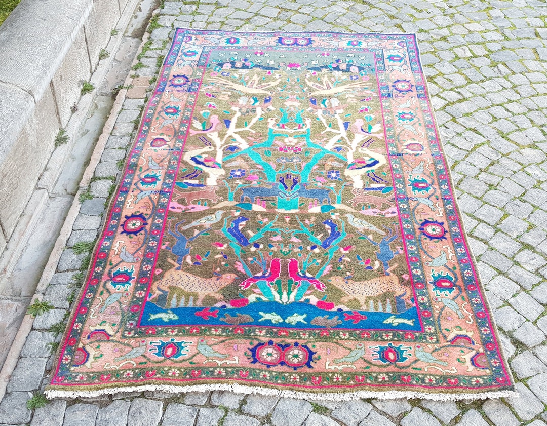 Animal Patternrug-antique Rug Antique Rug , Vintage Rug , 7.2 X 4.3 Ft ...