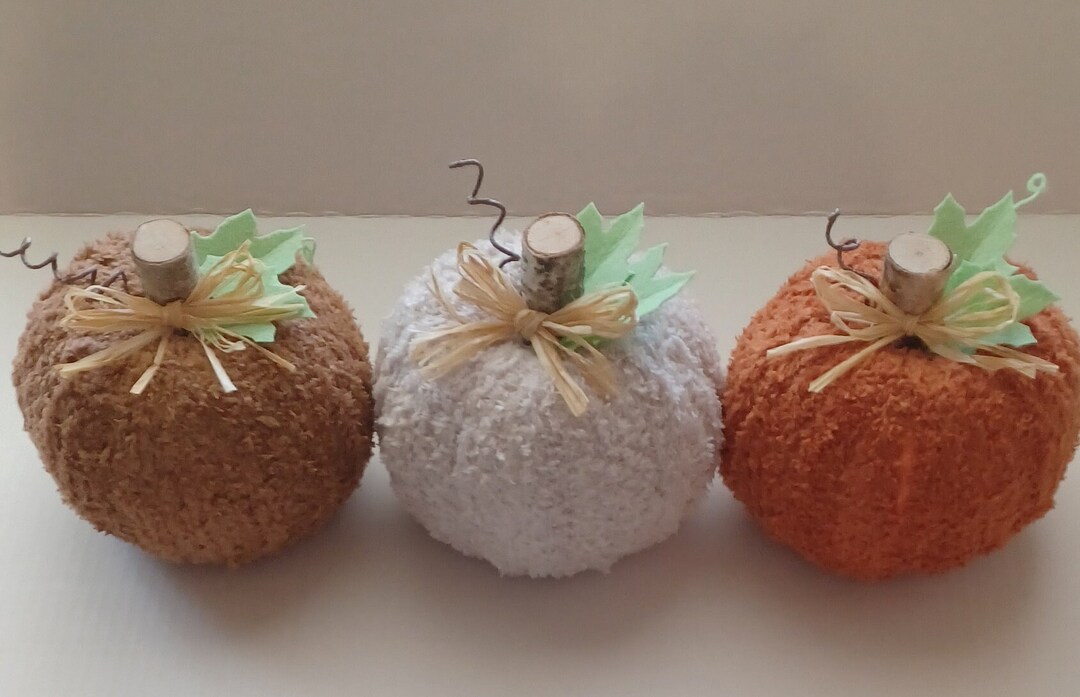 Faux Chenille Pumpkins Set of 3, Yarn Wrapped Pumpkins, Fall Decor ...