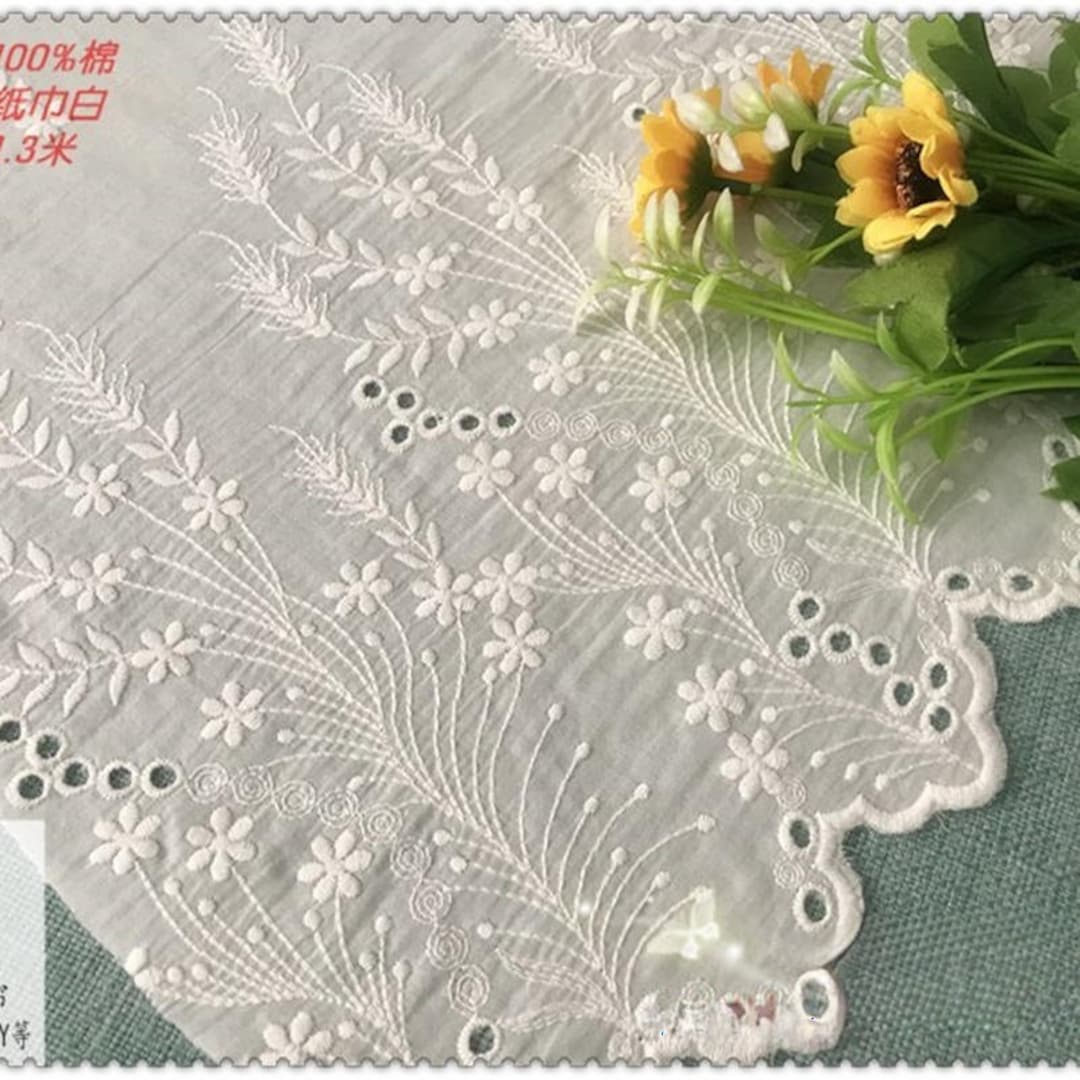 Flower Leaf Embroidery Eyelet Cotton Fabric Hollowed Out off White ...