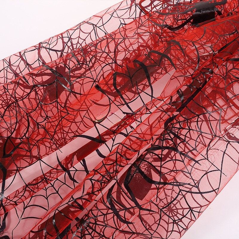 Black Spider Web Print Lace Fabric Big Spiderweb Red Soft Tulle Fabric ...