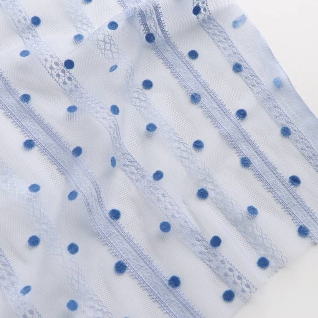 Blue Polka Dot Flocking Lace Fabric Flocked Dot Strip Soft Tulle Fabric ...