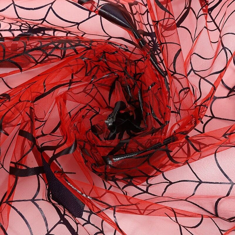 Black Spider Web Print Lace Fabric Big Spiderweb Red Soft Tulle Fabric ...