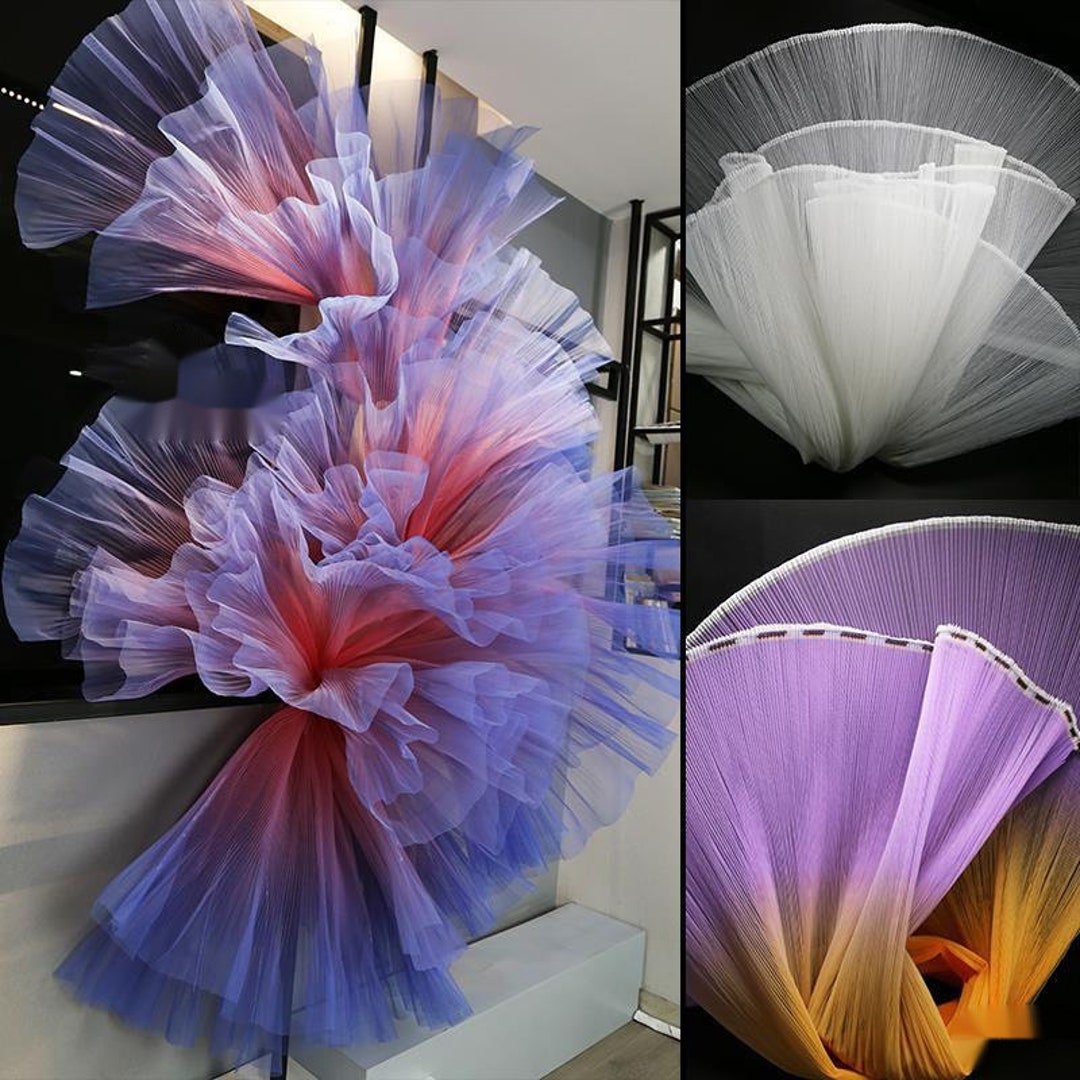 9 Colors Hard Gradient Ruffled Lace Fabric Pleated Stiff Tulle Fabric ...