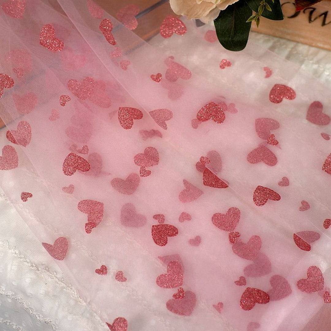 10 Color Glitter Sequin Heart Lace Fabric Love Heart Print Pink Black ...