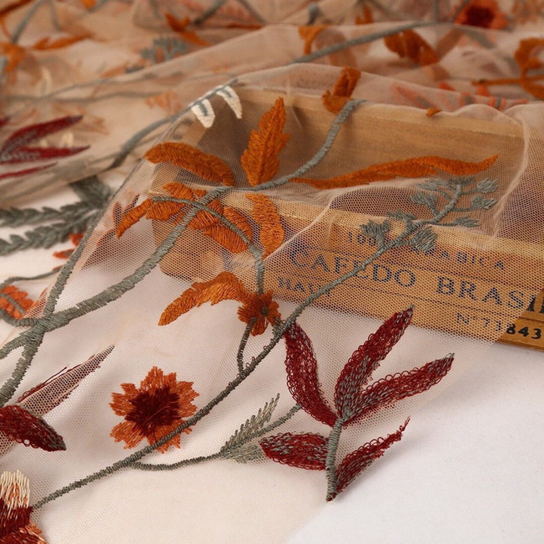 Gold Thread Flower Embroidery Lace Fabric French Floral Tulle Mesh ...