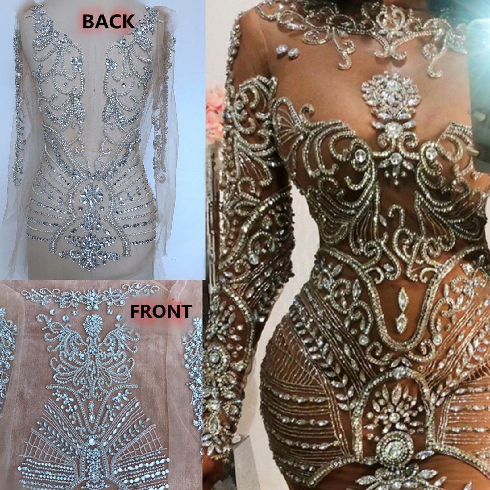 Full Body Rhinestone Applique, Prom Dress Applique, Bodice Patch ...