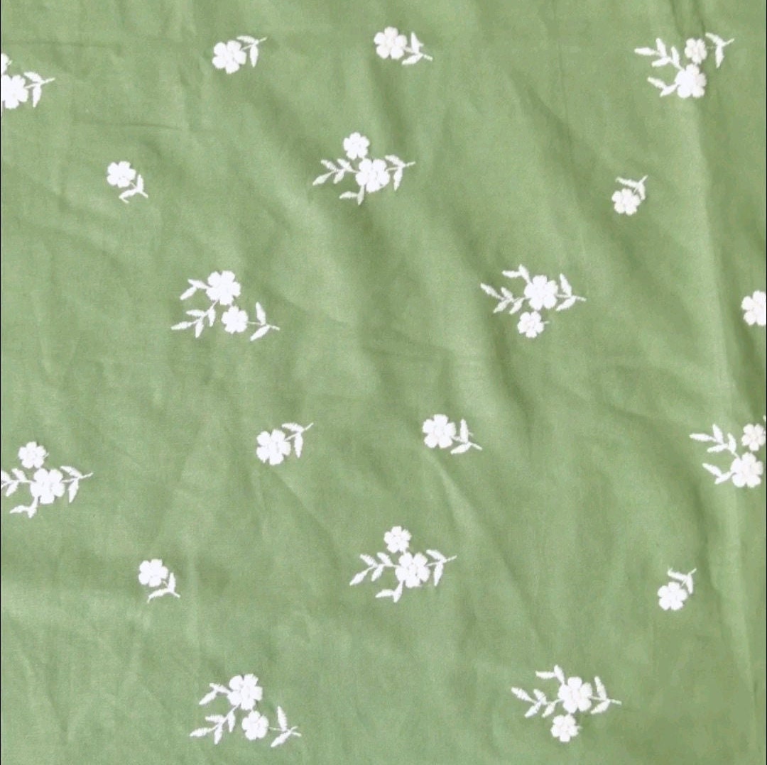 Green Floral Embroidered Linen Fabric Flower Linen Fabric for Wedding ...