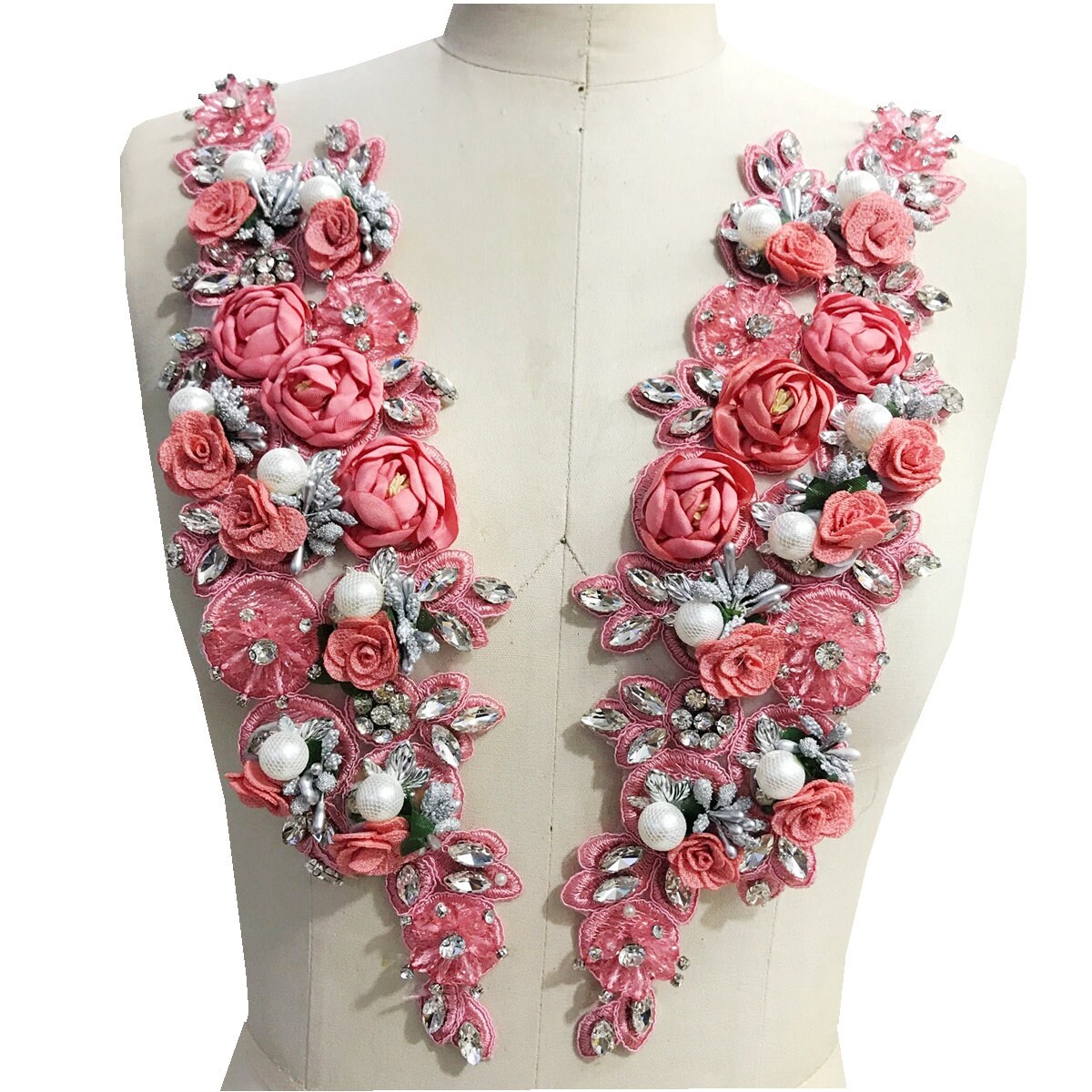 2022 New 3D Rose Lace Applique Rhinestone Pearl Beaded Flower - Etsy ...