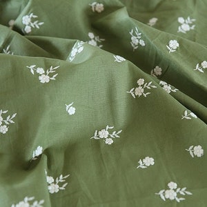 Green Floral Embroidered Linen Fabric Flower Linen Fabric for Wedding ...